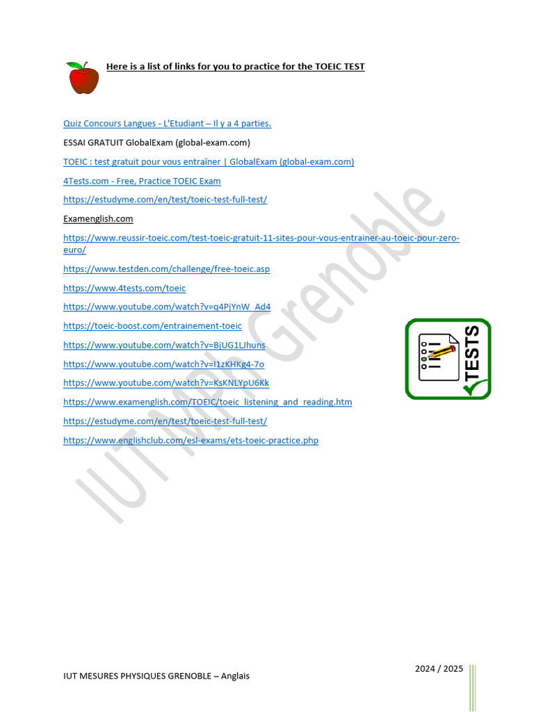Here List Links You Practice TOEIC TEST | PDF