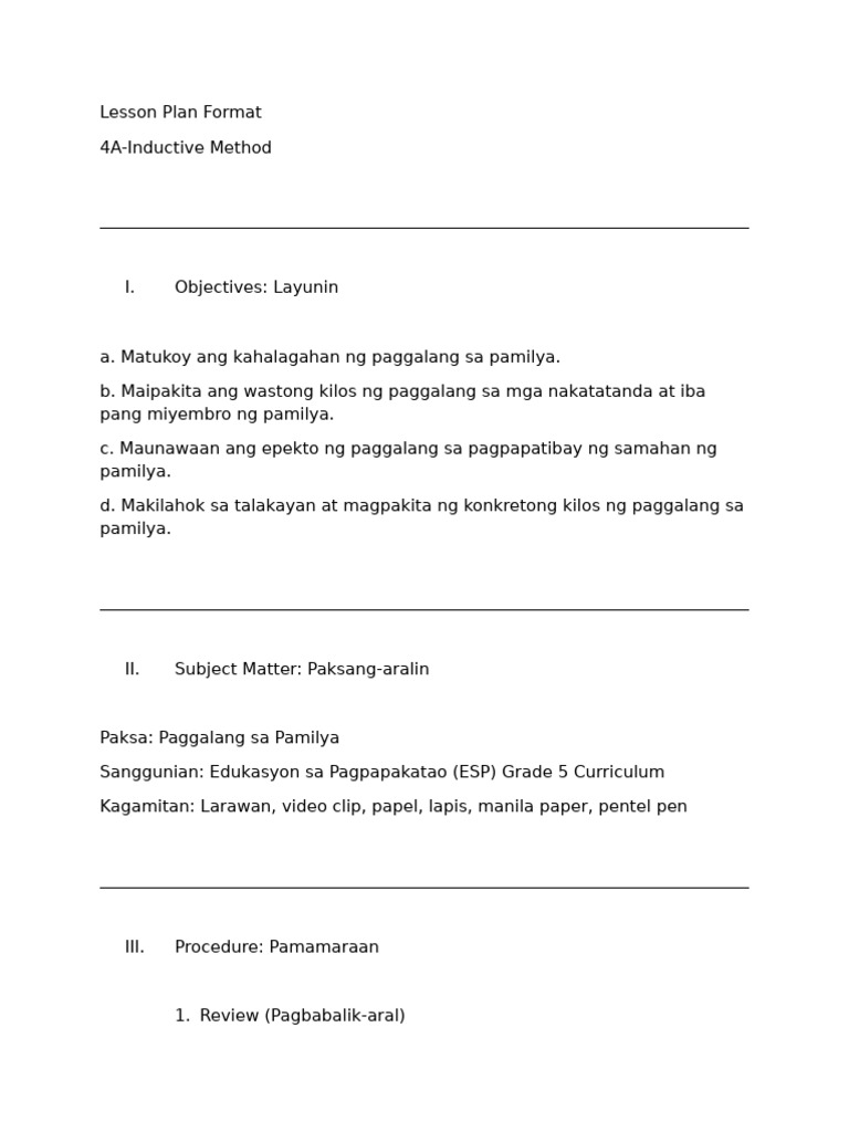 4A Lesson Plan Inductive Method For Grade 5 | PDF