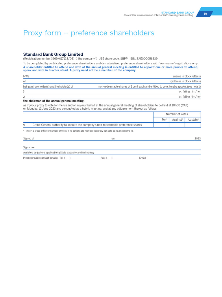 SBG 2023 AGM Digital Proxy Form Preference Shareholders | PDF | Proxy Voting | Government