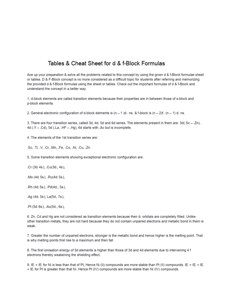 Concepts and Formulas 0 | PDF | Transition Metals | Chemical Compounds