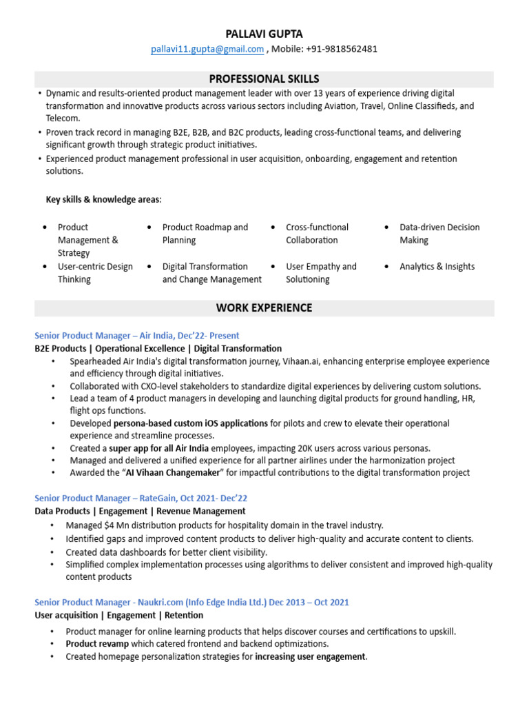 Resume - Pallavi Gupta - Product 2 | PDF | Business | Computing