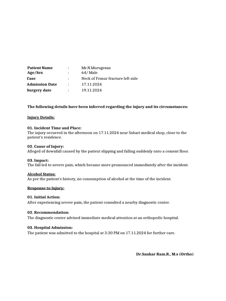 Narrative Statement of The Injury | PDF