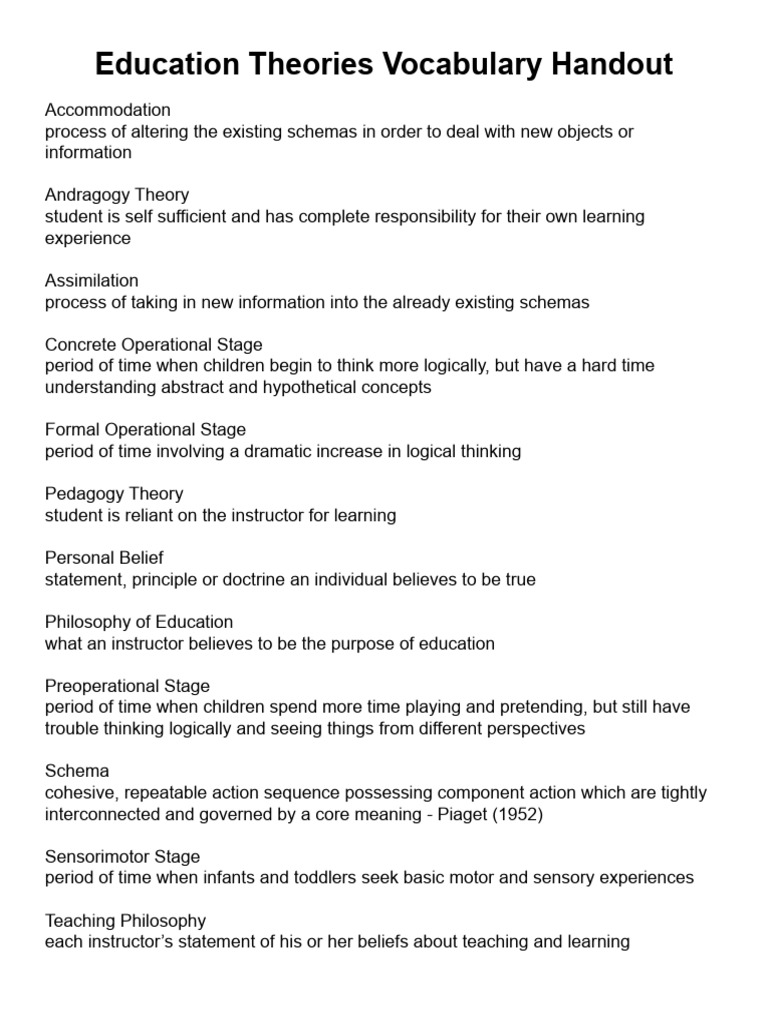Education Theories Vocabulary | PDF