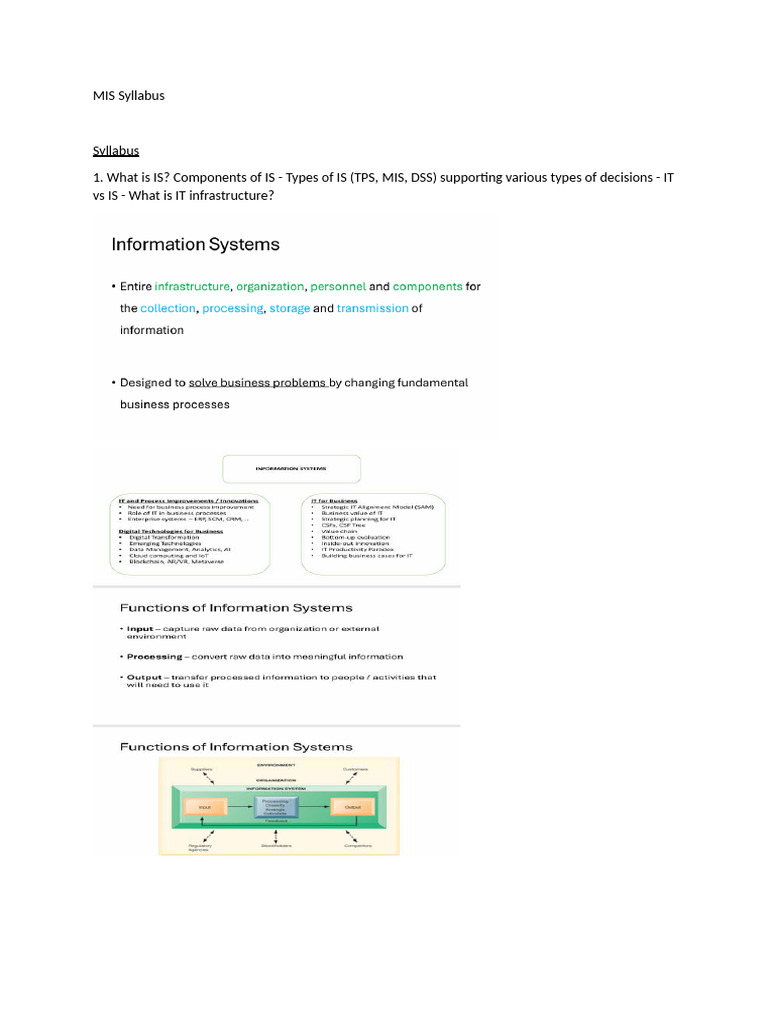 MIS Syllabus Overview and Key Concepts | PDF