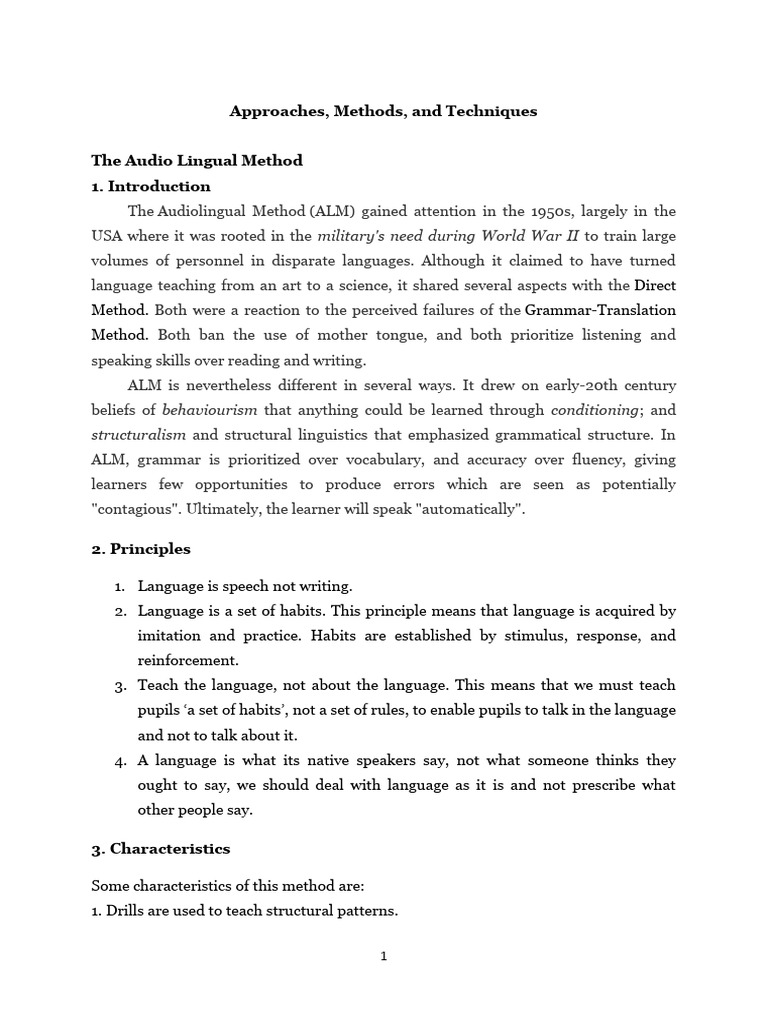 Approaches, Methods Techniques - ALM | PDF | Cognition | Cultural ...