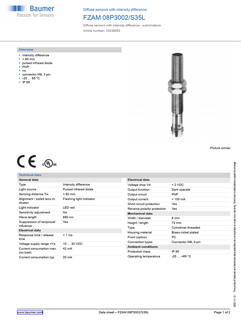 Baumer FZAM-08P3002-S35L EN 20221110 DS | PDF