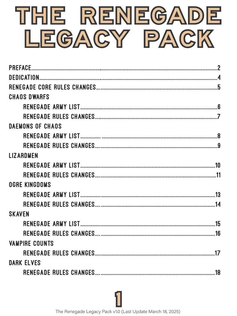 The Renegade Legacy Pack v1 0 Printer Friendly | PDF