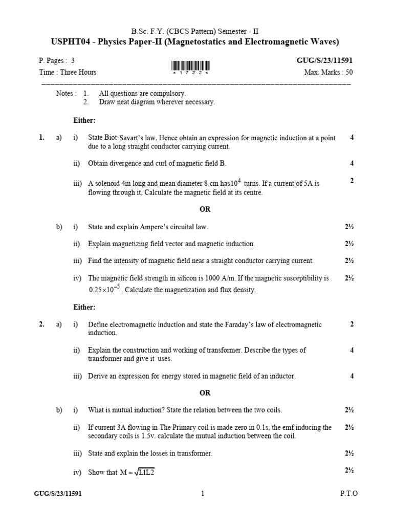 B.Sc. F.Y. (CBCS Pattern) Semester - II | PDF | Inductor | Inductance