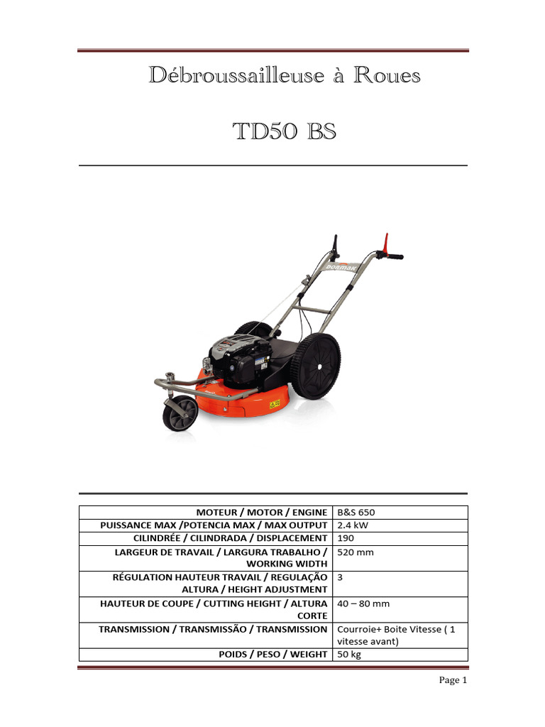 Débroussailleuse à Roues TD50 BS | PDF | Machine | Biens manufacturés