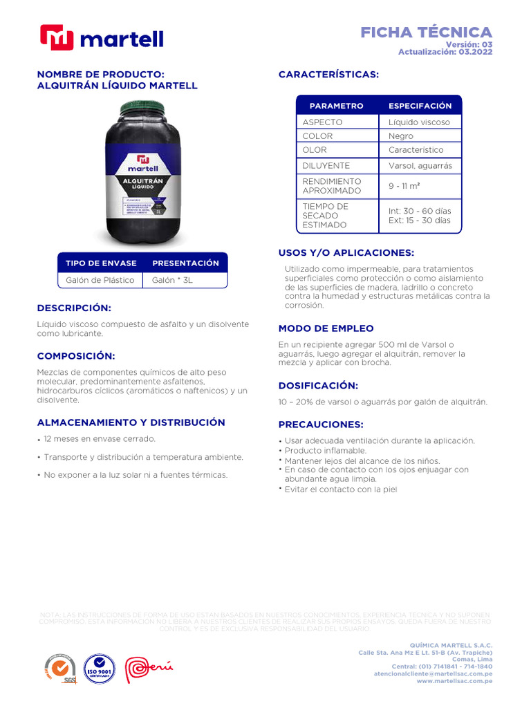 FT - Alquitran | PDF | Líquidos | Materiales