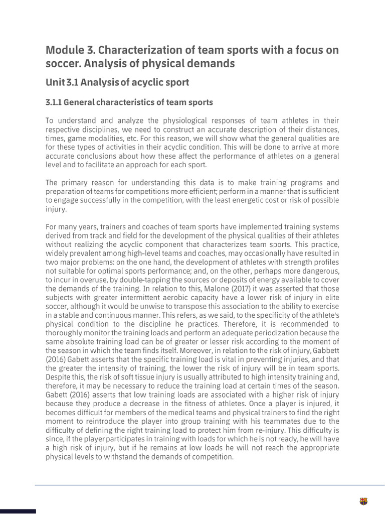 Module 3. Characterization of Team Sports With A Focus On Soccer ...