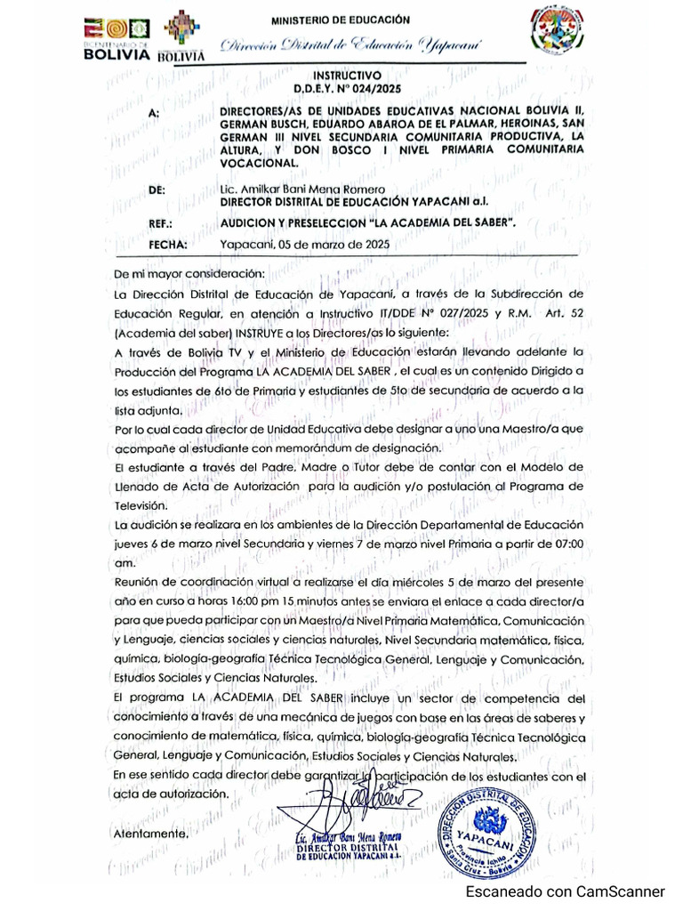 INSTRUCTIVO DDEY N° 024 ACADEMIA DEL SABER | PDF