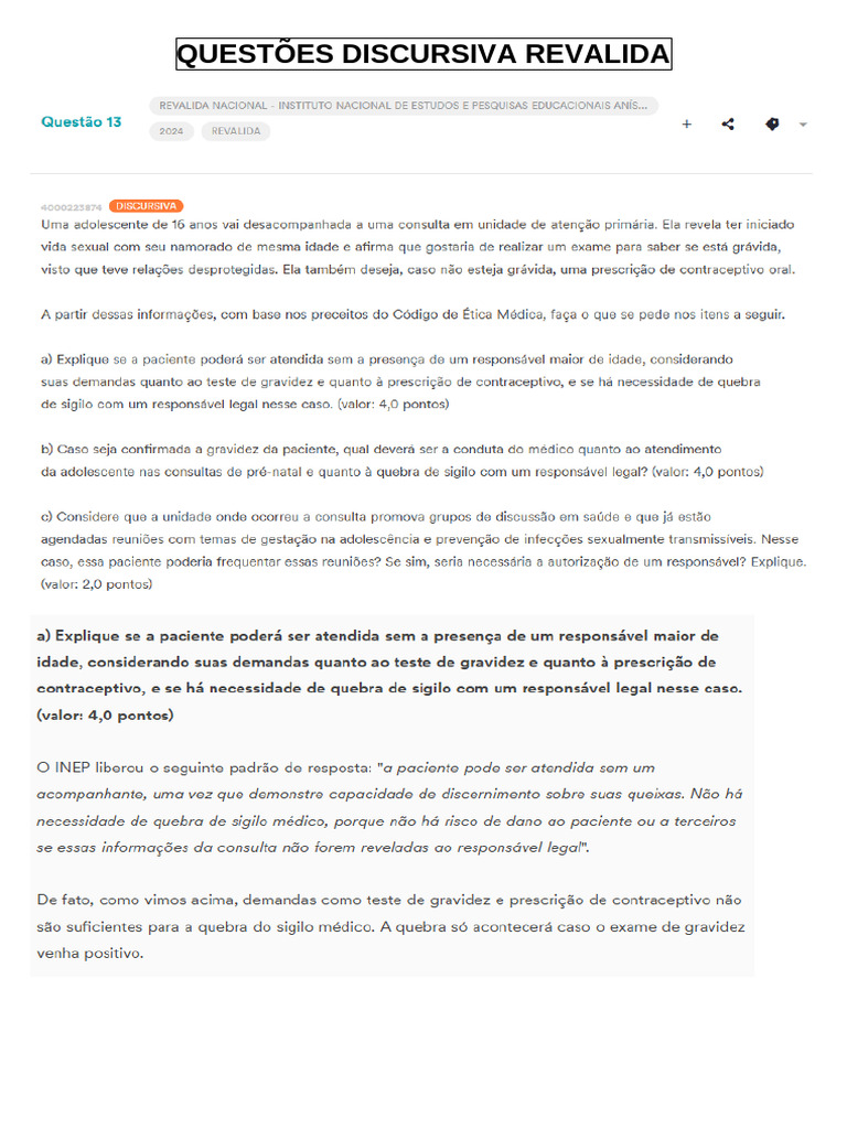 Questões Discursiva Revalida | PDF