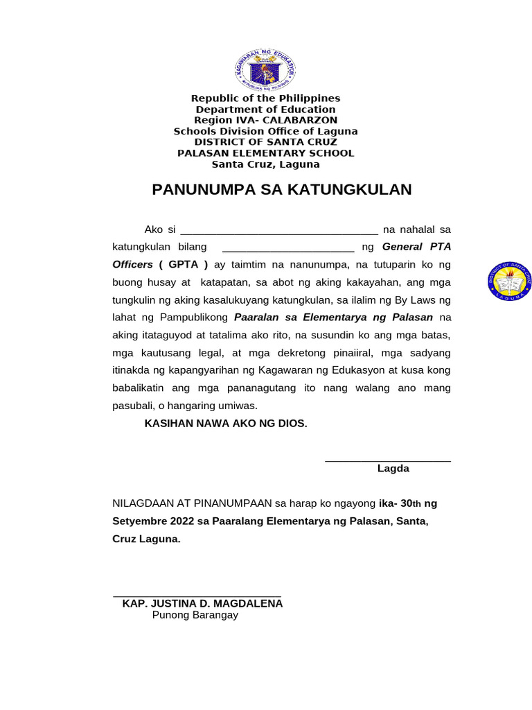PALASAN ES-GPTA-Oath-of-office | PDF