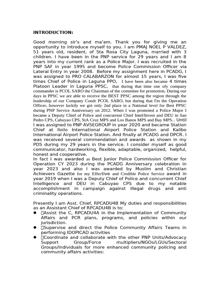 Introduction For Interview | PDF