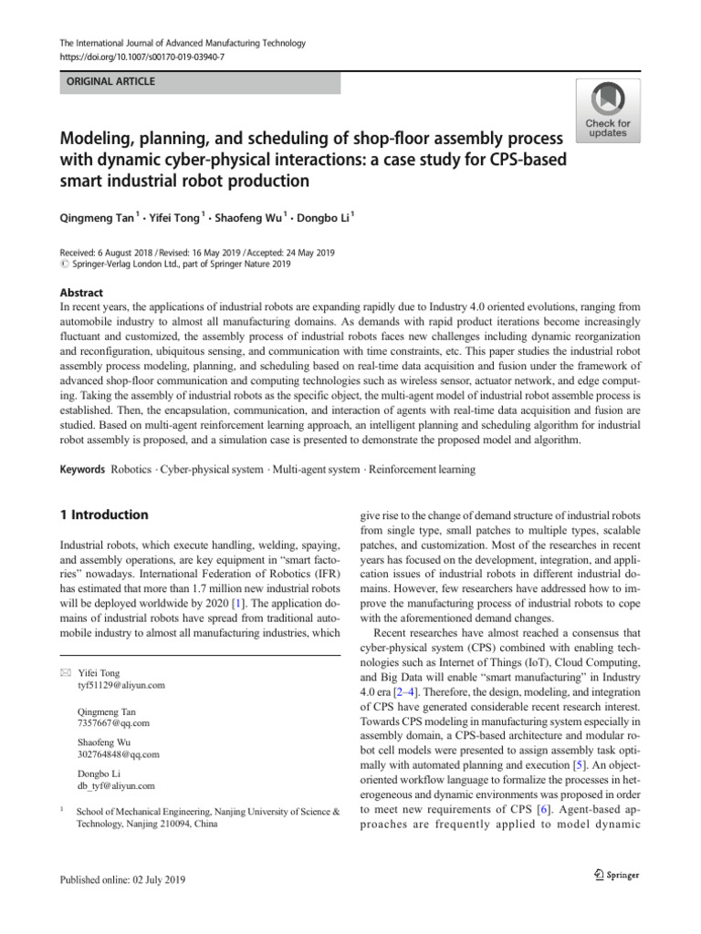 TAN 2019, Modeling, Planning, and Scheduling of Shop-Floor Assembly Process | PDF | Computer ...