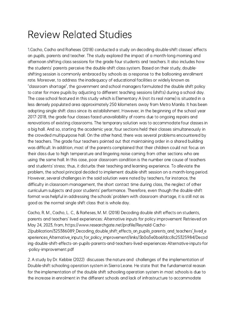Review Related Study and Literature | PDF | Teachers | Classroom
