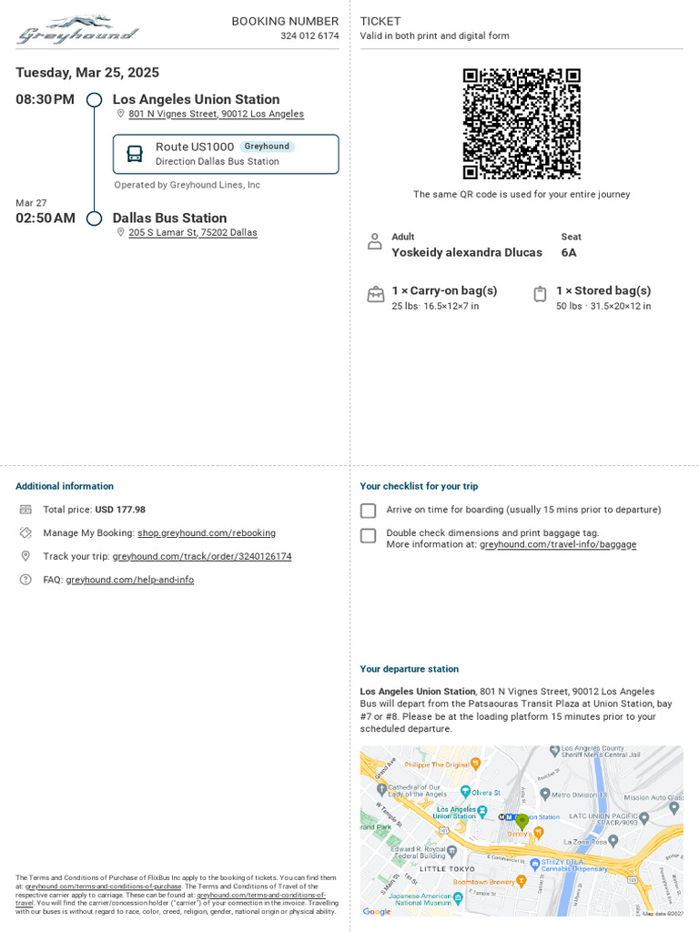 Ticket Los Angeles Ca Dallas TX 3240126174 | PDF | Bus | Bus Transport