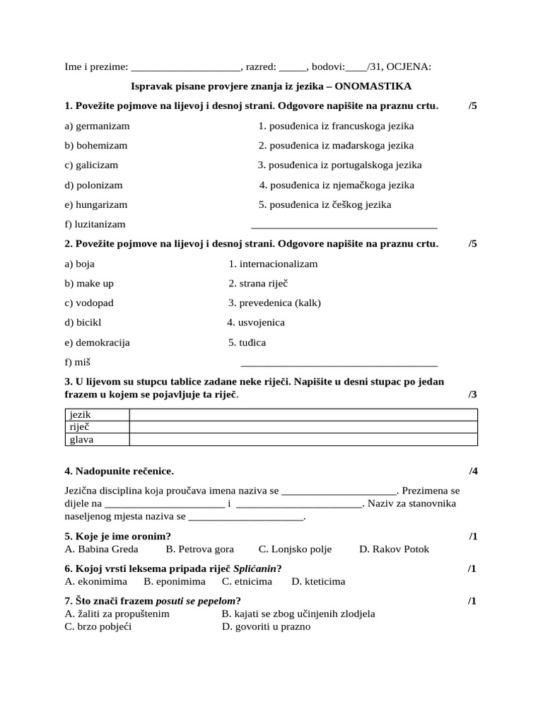 Ispravak Onomastika | PDF