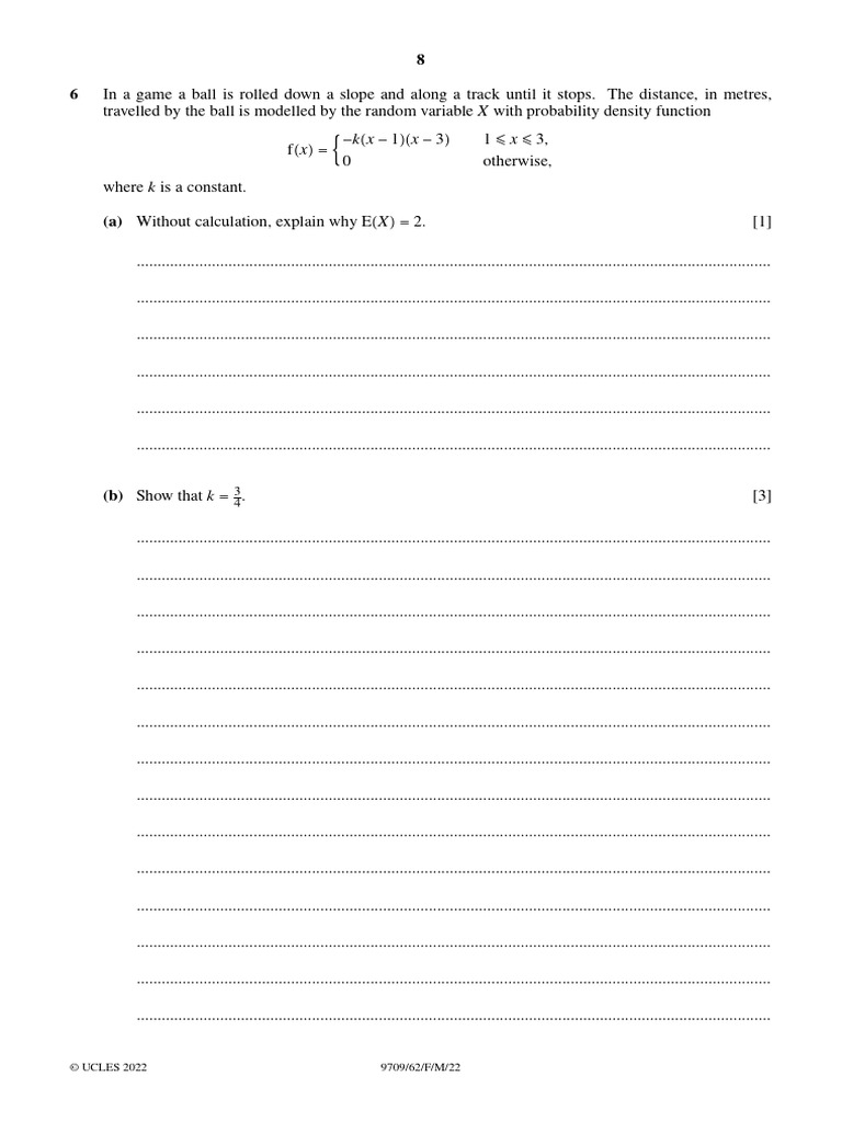 AS Level 2022 - C3 Continuous Random Variable | PDF | Probability ...