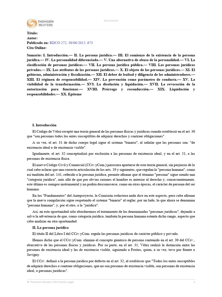 JUNYENT BAS Personas Jurídicas en CCCN | PDF | Sociedad de ...