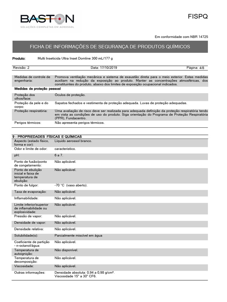 FISPQ Multi Inseticida Ultra Inset 300 mL | PDF | Temperatura | Densidade