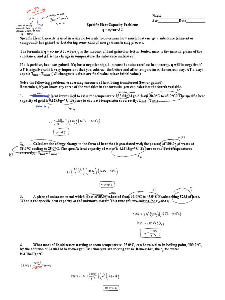 Specific Heat Capacity Problem Set | PDF | Heat | Heat Capacity