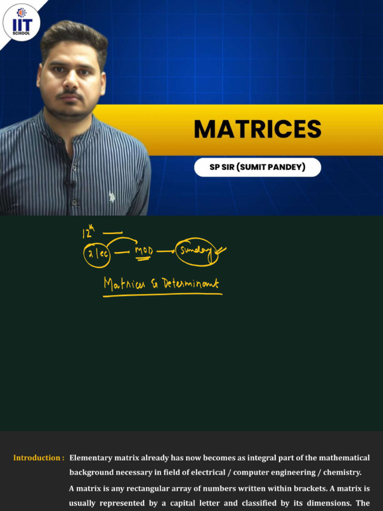 Matrices And Determinants L 01 Class Notes Basic Definition In 8286