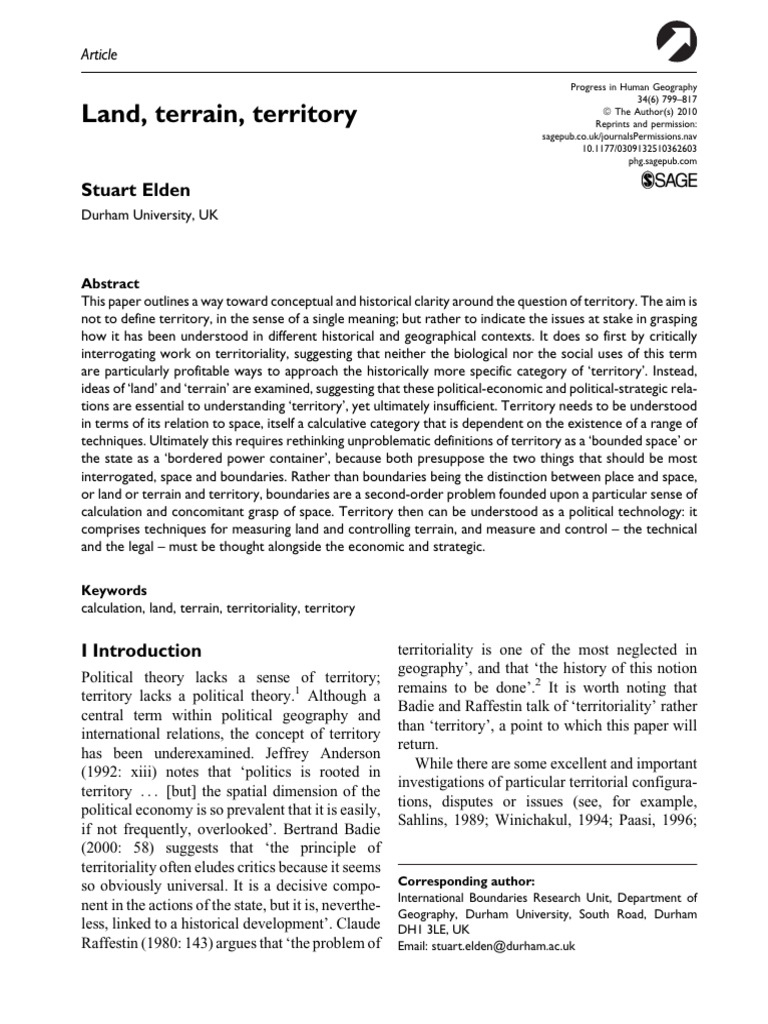 Elden, S. Land, Terrain, Territory | PDF | Karl Marx | Space