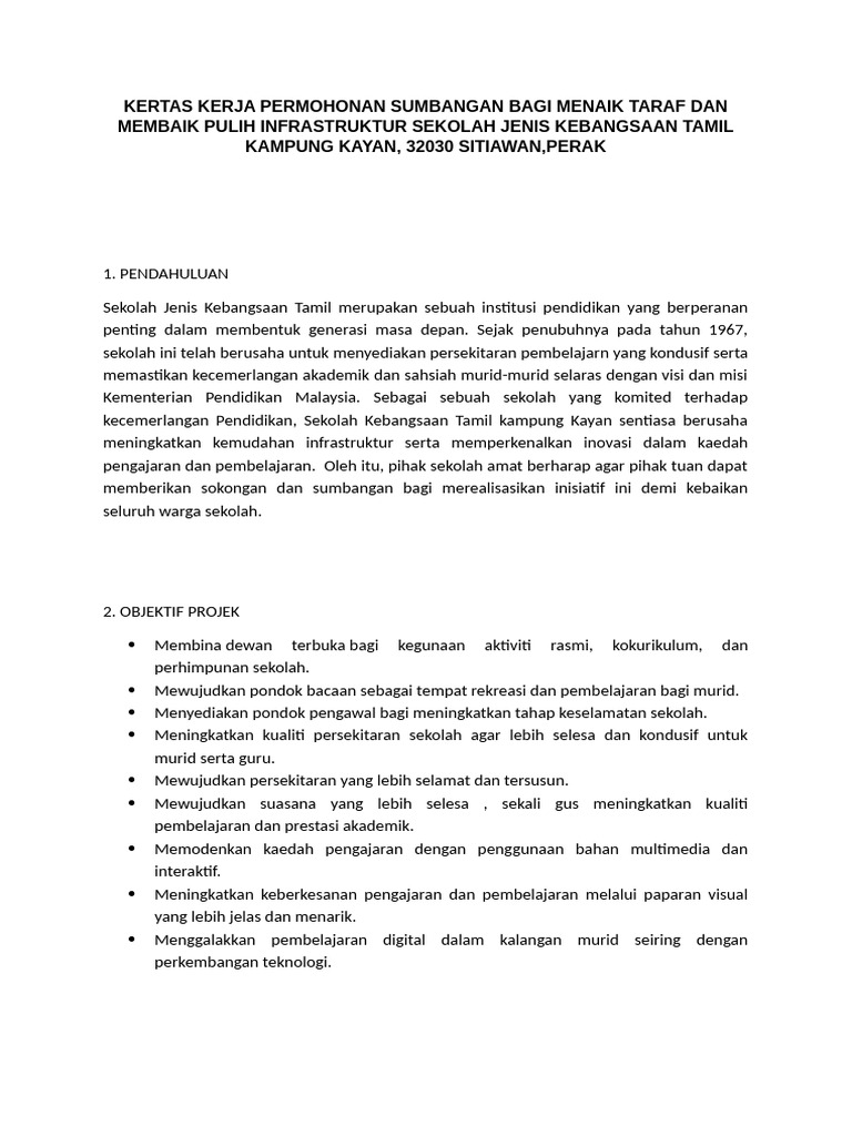 Kertas Kerja Permohonan Sumbangan Bagi Menaik Taraf Dan Membaik Pulih ...