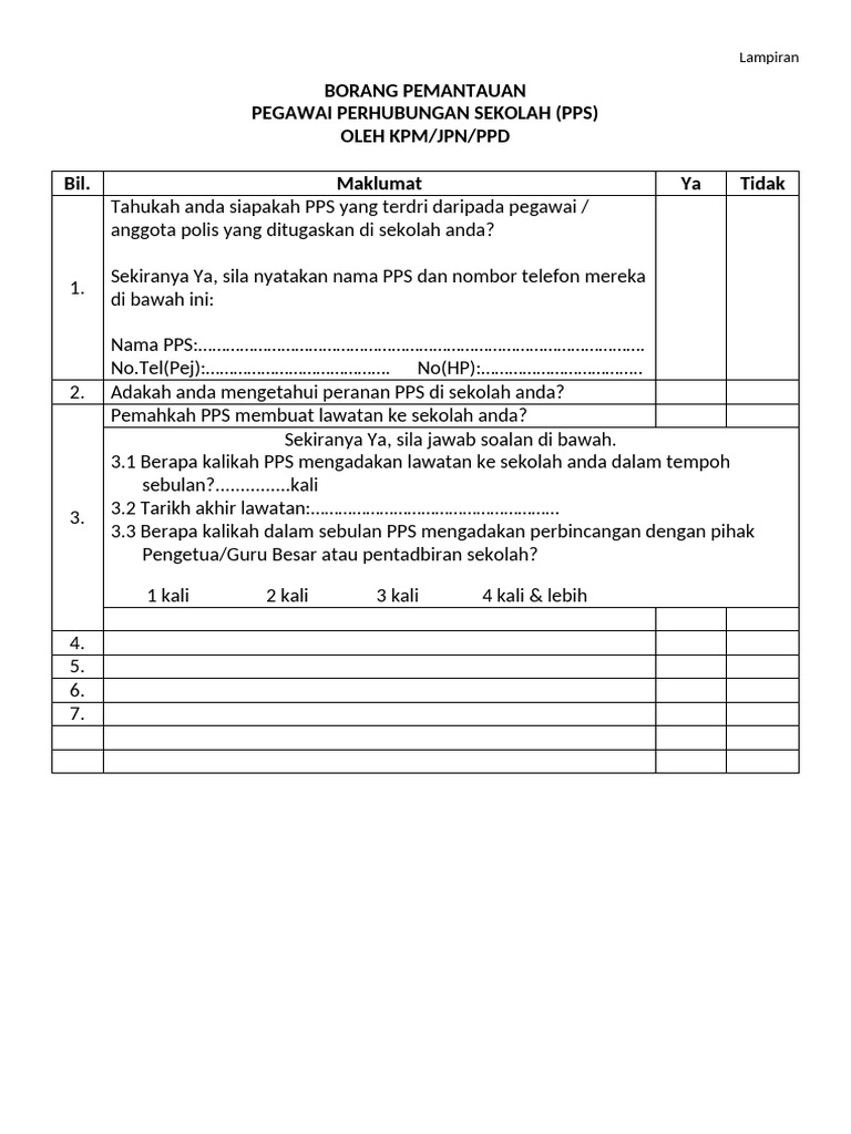 Borang Pemantauan PPS Sekolah | PDF