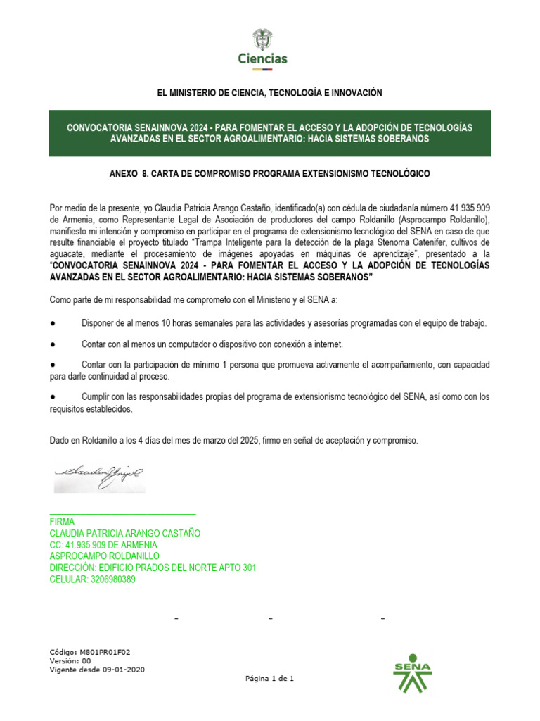 Anexo 8 Carta de Compromiso Programa Extensionismo Opcional Elaborada | PDF