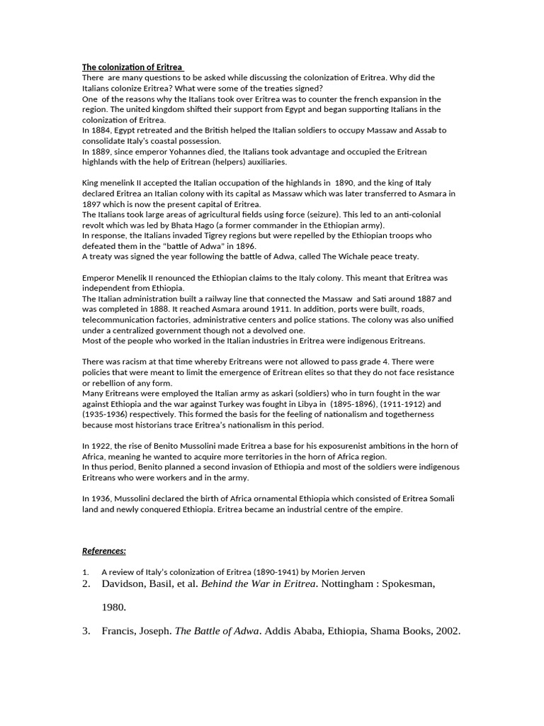 The Colonization Of Eritrea Pdf Eritrea Ethiopia