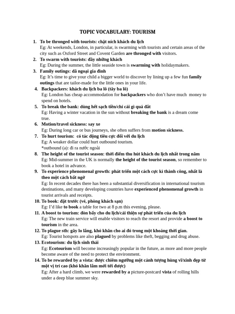 Essential Tourism Vocabulary Guide | PDF