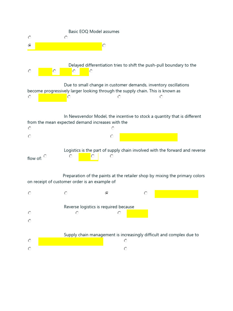 Supply Chain - Quiz-1 | PDF | Supply Chain | Logistics