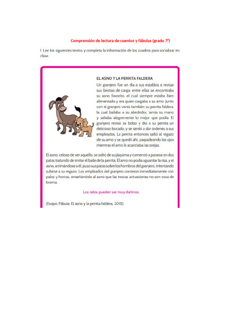 Comprensión de Lectura de Cuentos y Fábulas | PDF