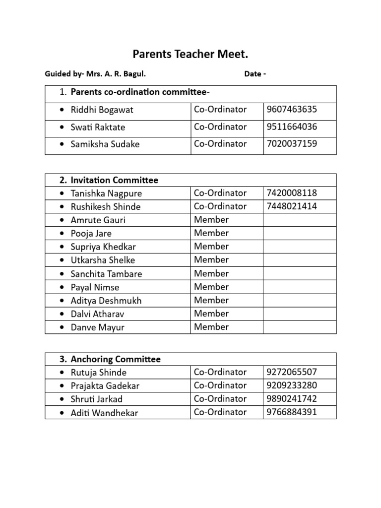 Parents-Teacher Meet Committee Details | PDF