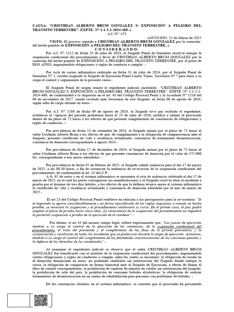 Suspensión Condicional de Procedimiento a Brum González | PDF | Ley ...