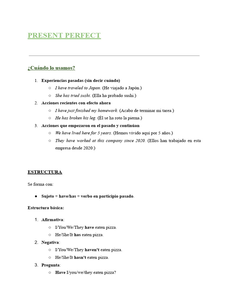 Present Perfect | PDF | Verbo