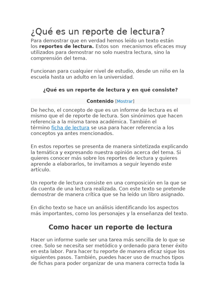 Qué Es Un Reporte de Lectura | PDF