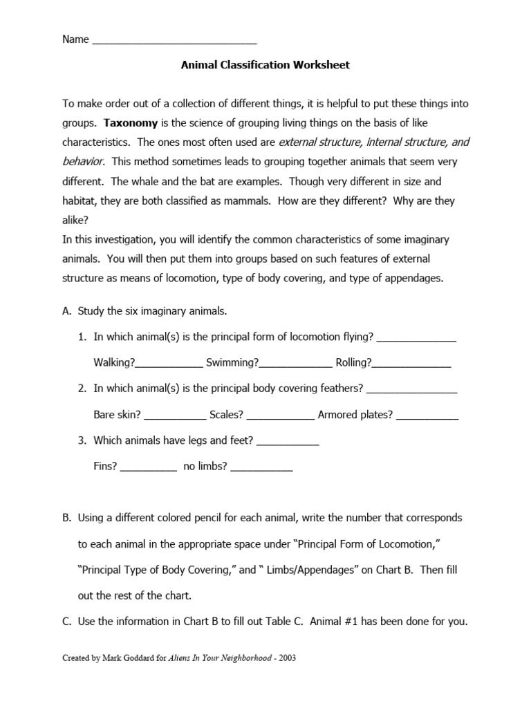 Animal Classification Worksheet | PDF | Animal Locomotion | Claw