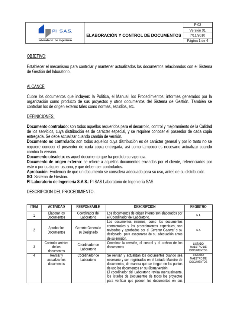 P-01-Control de Documentos v1 | PDF | Laboratorios | Archivo de computadora