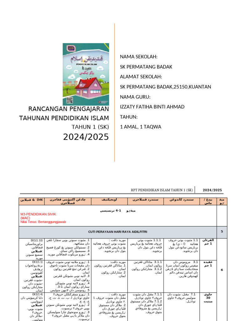 RPT_PENDIDIKAN_ISLAM_THN_1_SK_2024_2025 | PDF