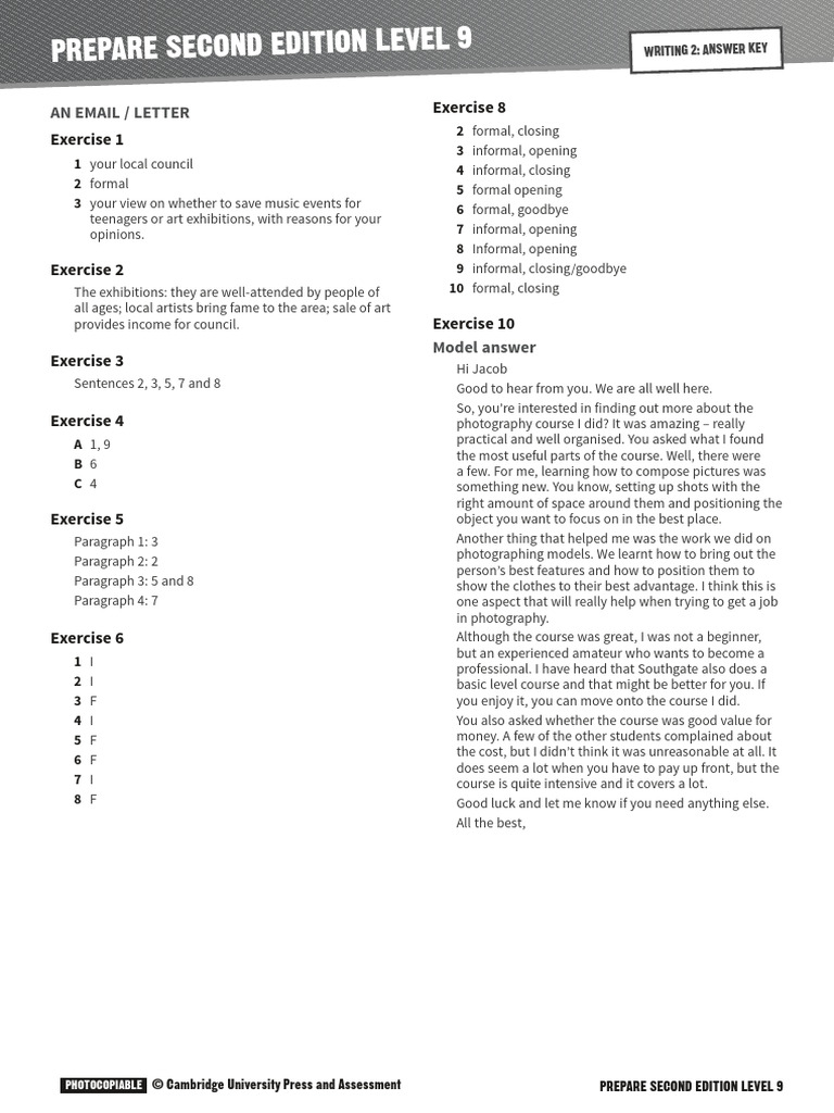 PREPARE L9 Writing Answer Key 02 | PDF