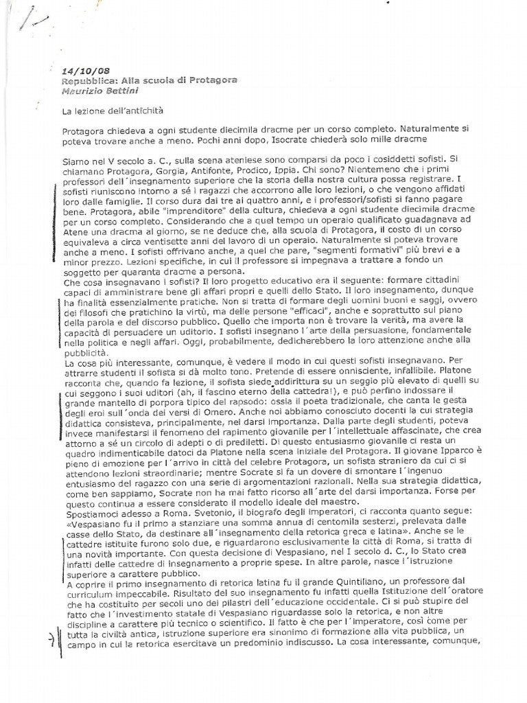 Bettini, Alla Scuola Di Protagora | PDF