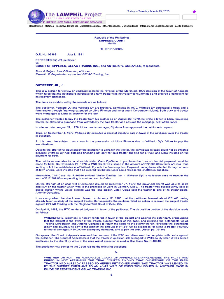 Dy Jr. vs. Court of Appeals (198 SCRA 826 1991) | PDF | Mortgage Law ...