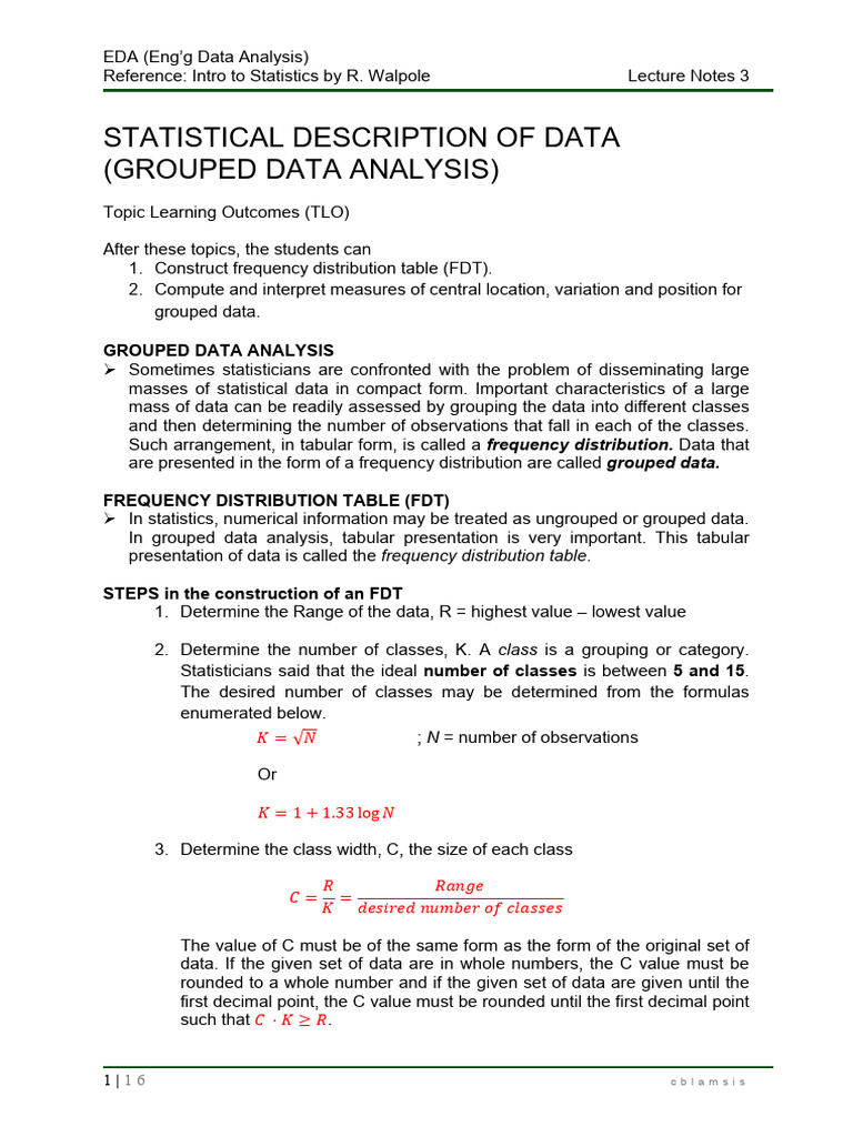 Lec 3 - Statisticaldescription (Grouped Data Analysis) | PDF | Quantile ...