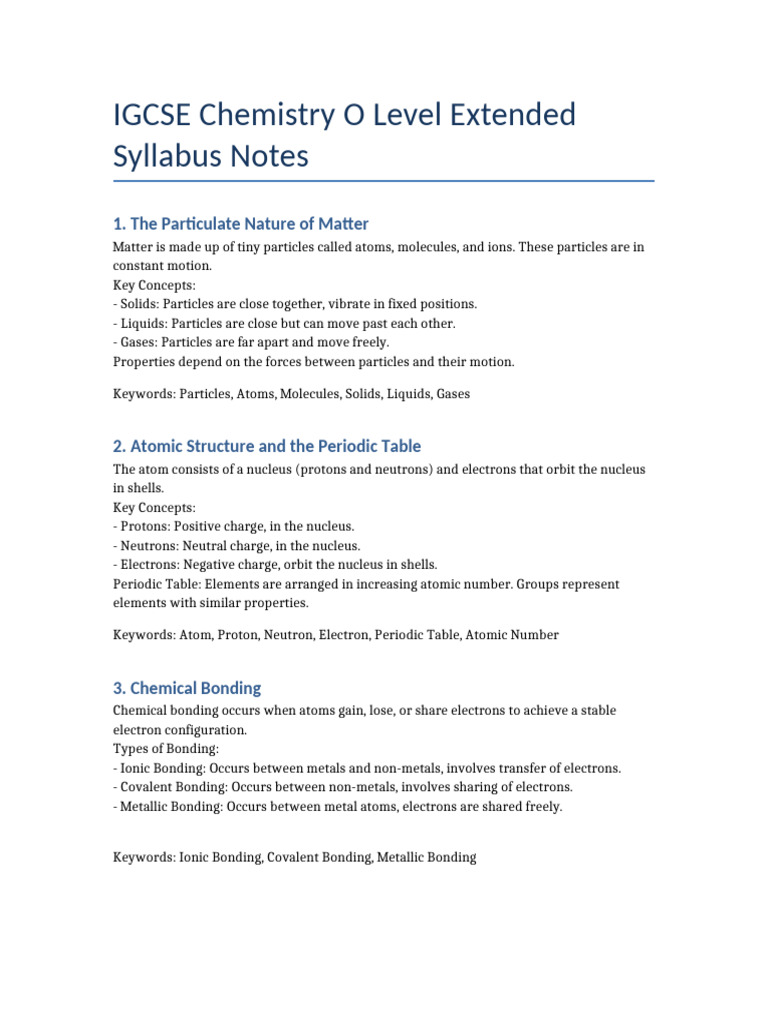IGCSE_Chemistry_Notes_Flashcards | PDF | Chemistry | Chemical Reactions