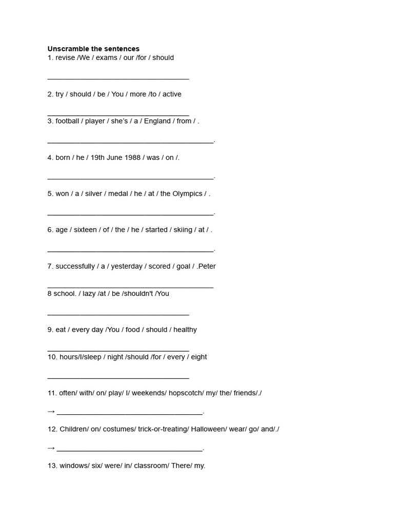 Unscramble the sentences - Google Tài liệu | PDF