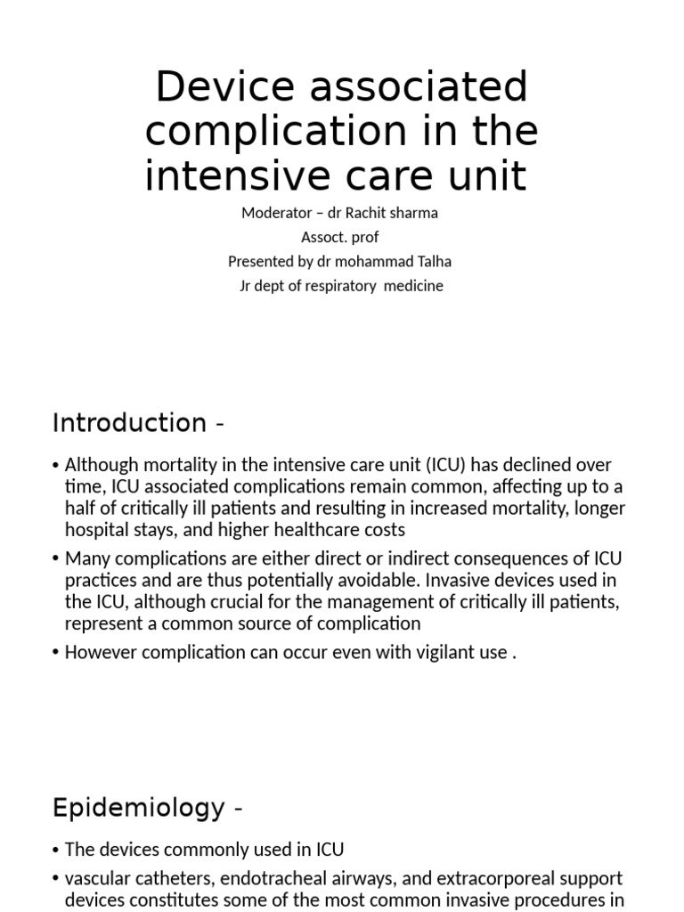Device Associated Complication in The Intensive Care Unit - pptx22 | PDF | Thrombosis | Vein
